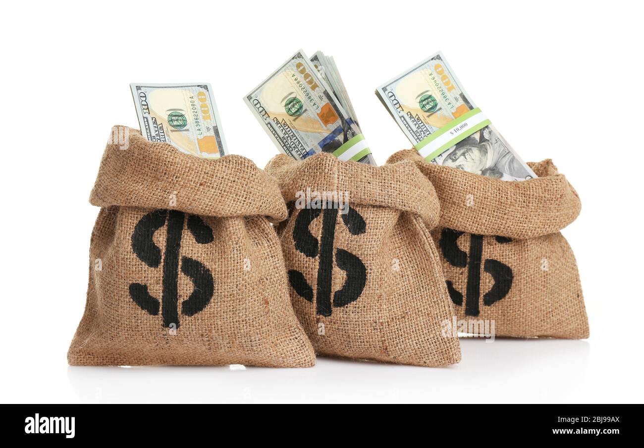 Money bags, isolated on white Stock Photo - Alamy