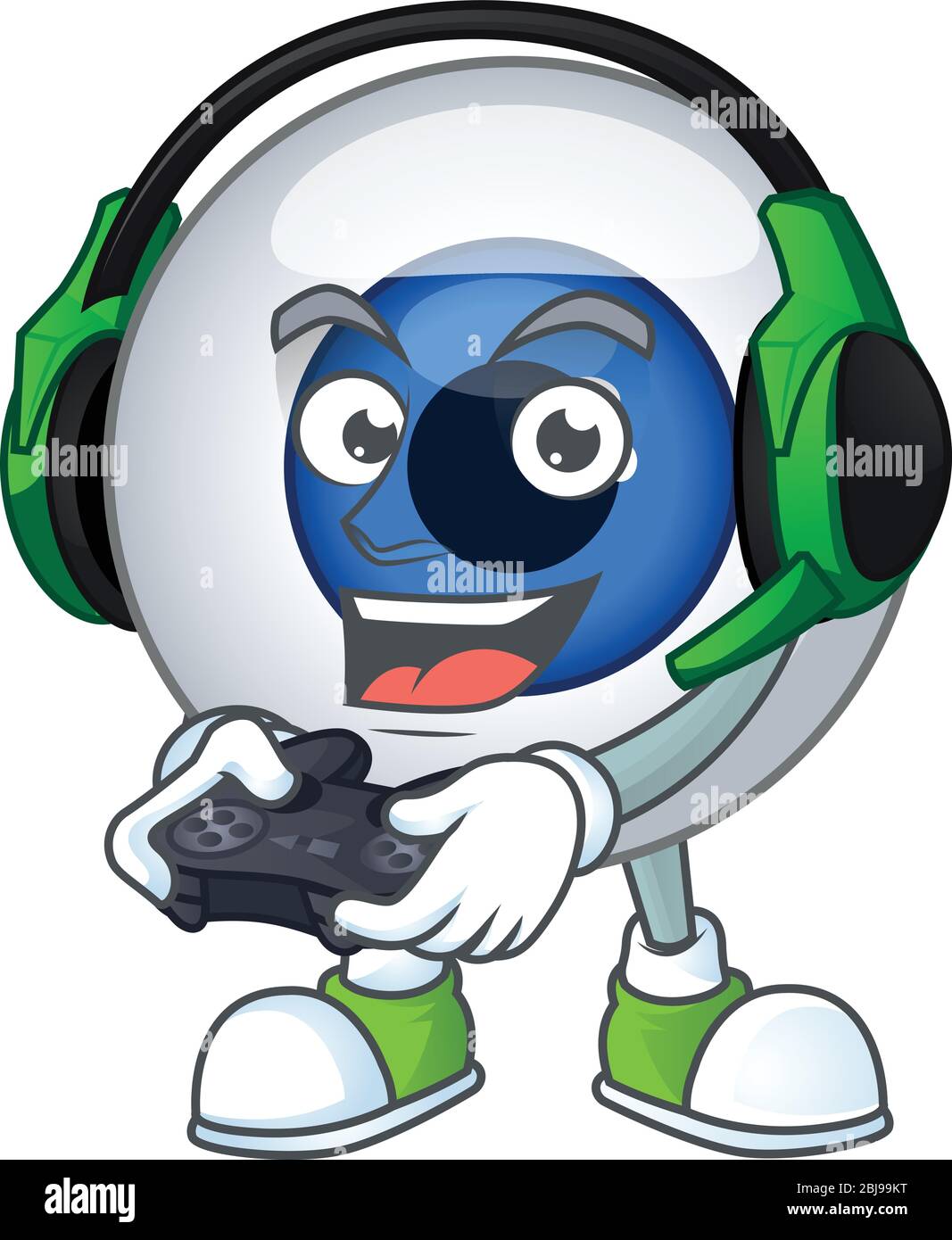 A cartoon design of human eye ball talented gamer play with headphone ...