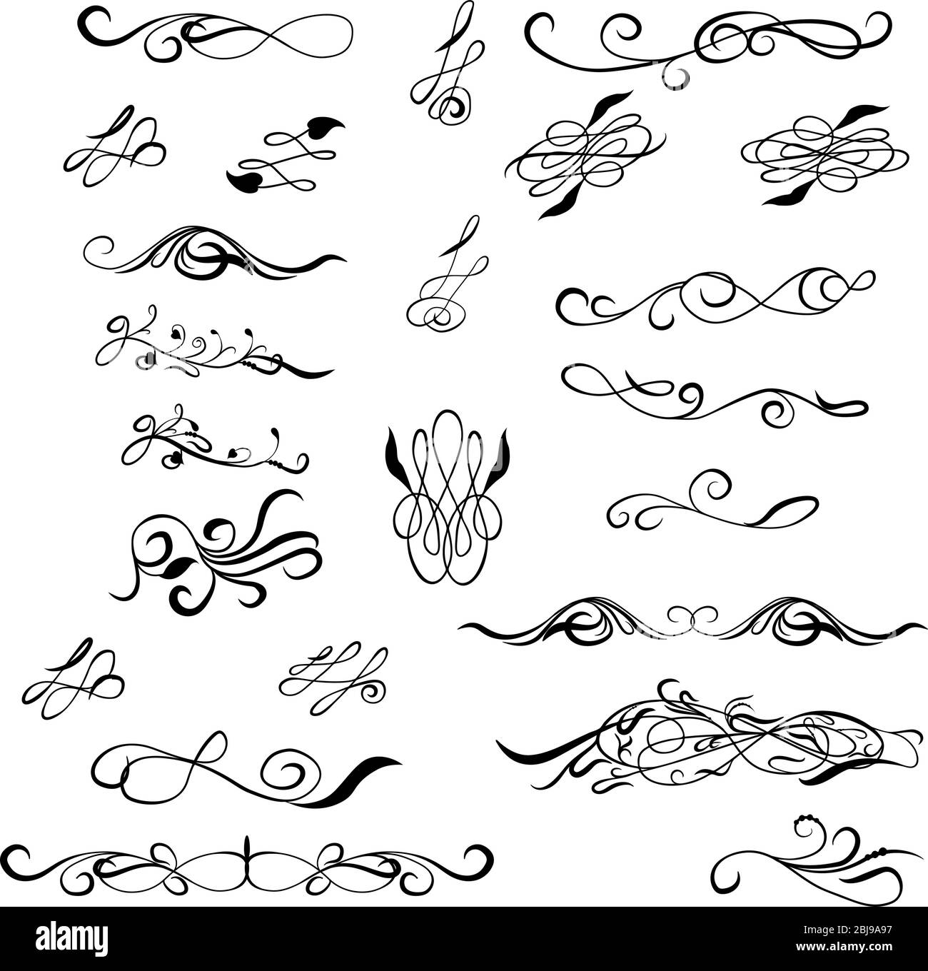 Set of calligraphic hand drawn decorative elements. text dividers ...