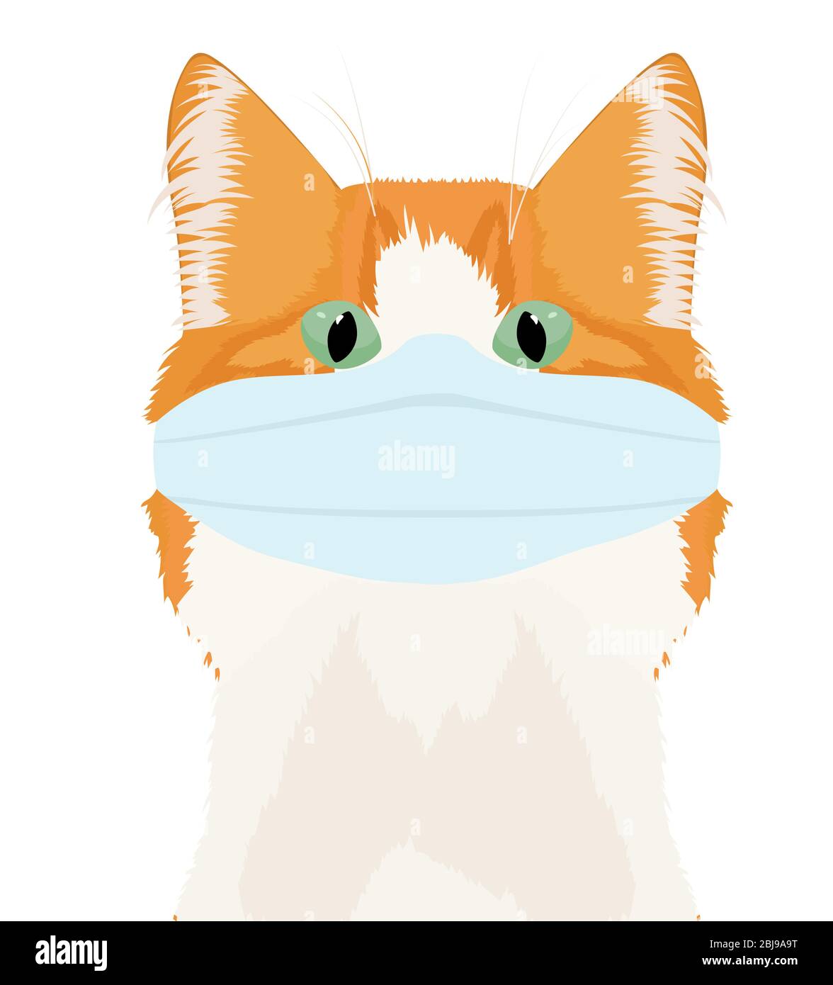 cat in a medical mask. ginger cat with green eyes vector illustration ...
