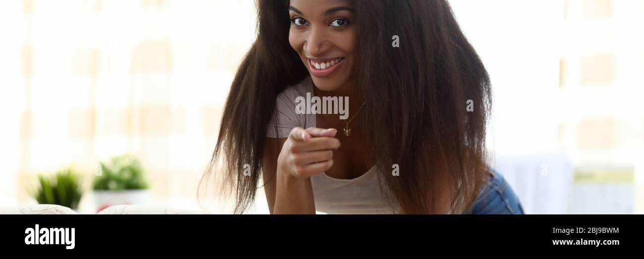 Cheerful lady posing indoors Stock Photo - Alamy
