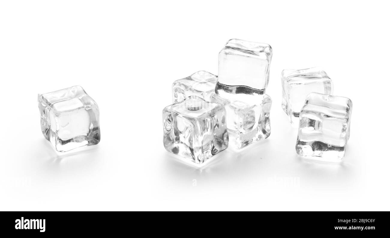 three ice cubes on white background Stock Photo - Alamy
