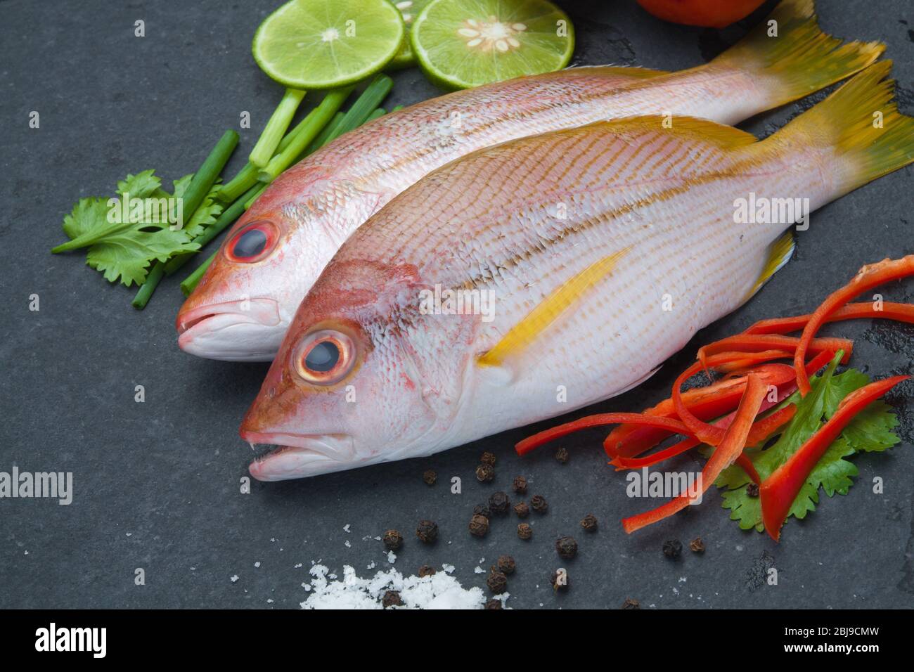 delicious portion of fresh fish fillet with aromatic herbs spices and ...