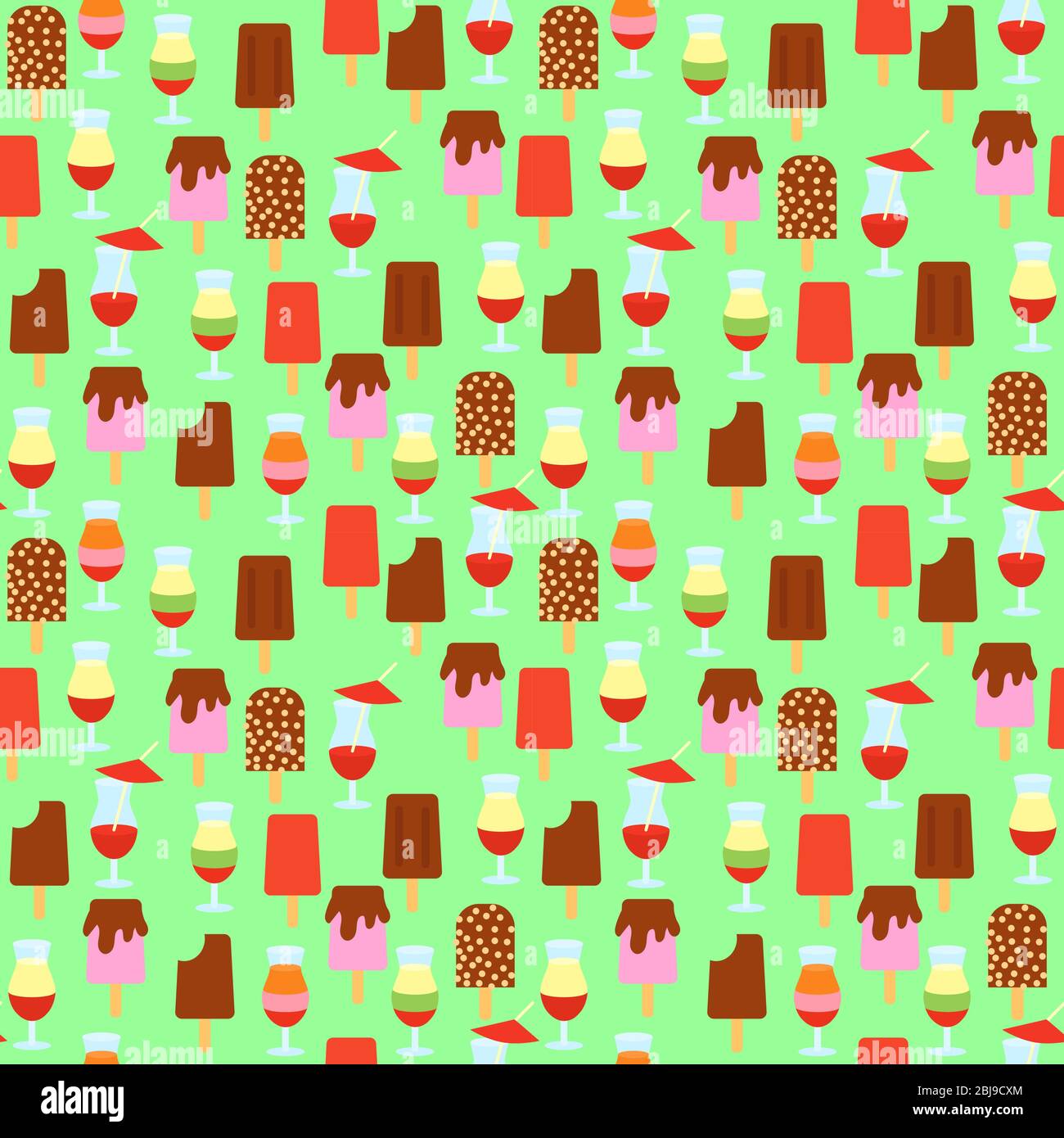 Mint green seamless pattern with ice cream and cold drinks. ice cream ...