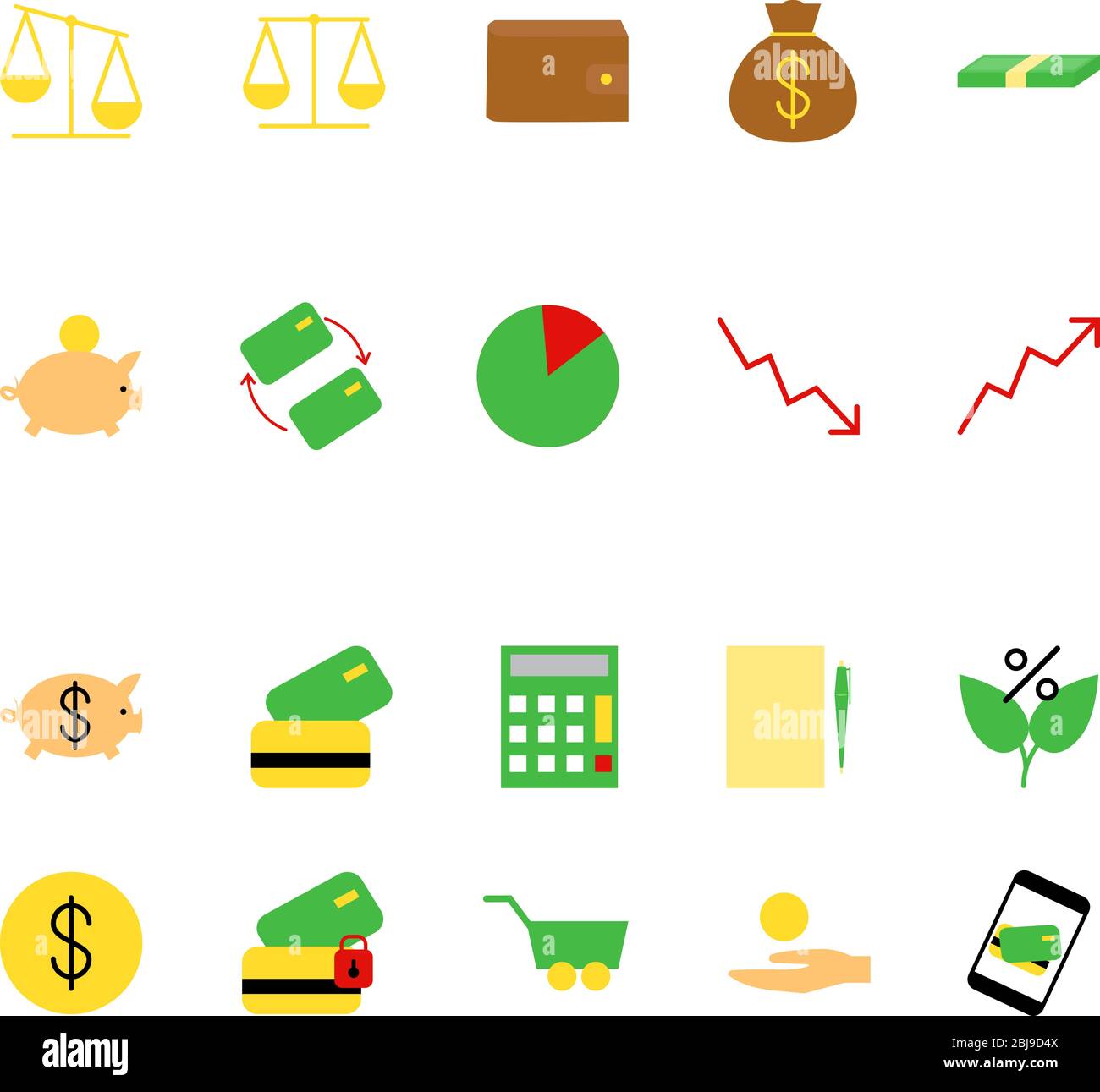 set of color flat financial and bank icons isolated on white. bank ...