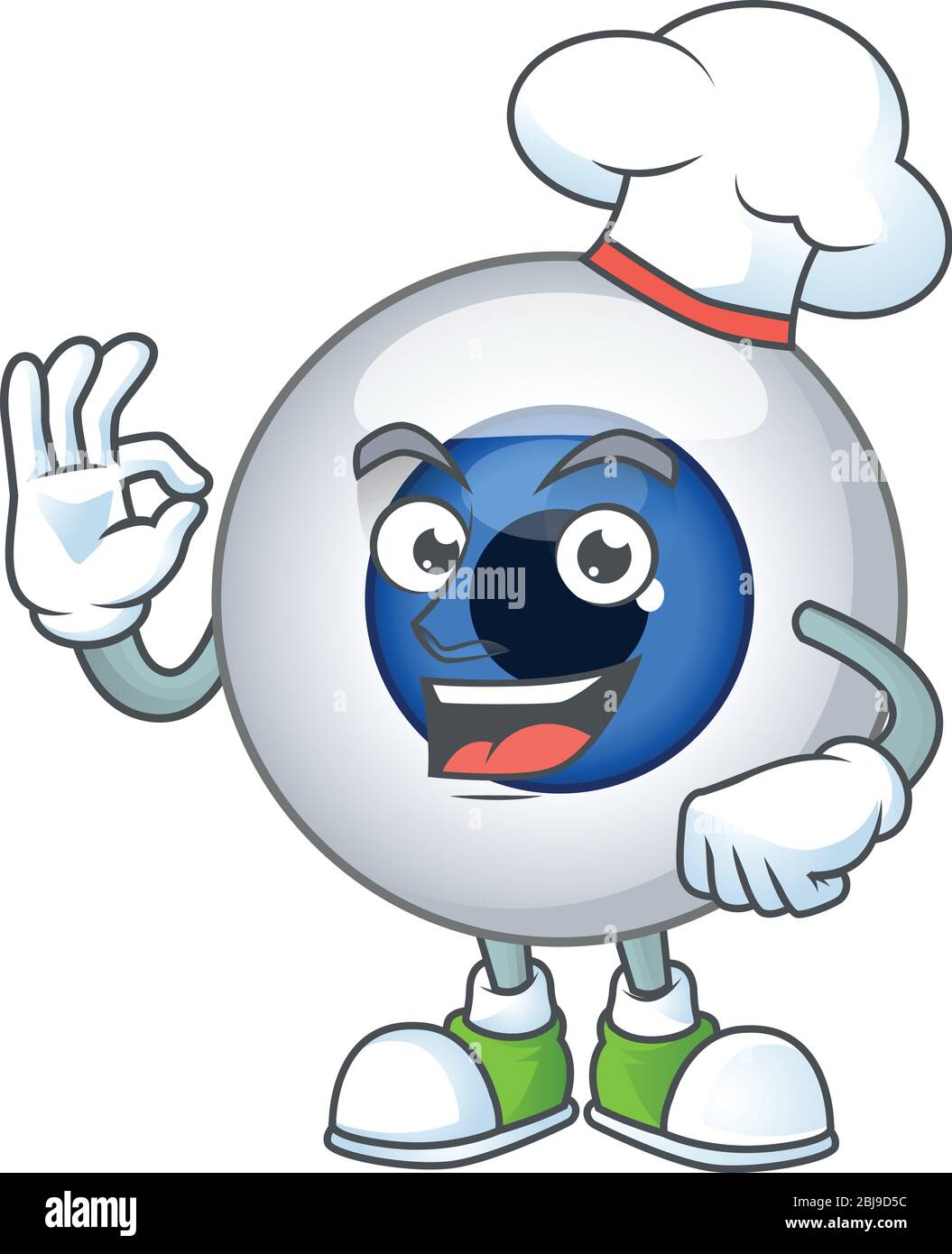 Human eye ball cartoon design style proudly wearing white chef hat ...