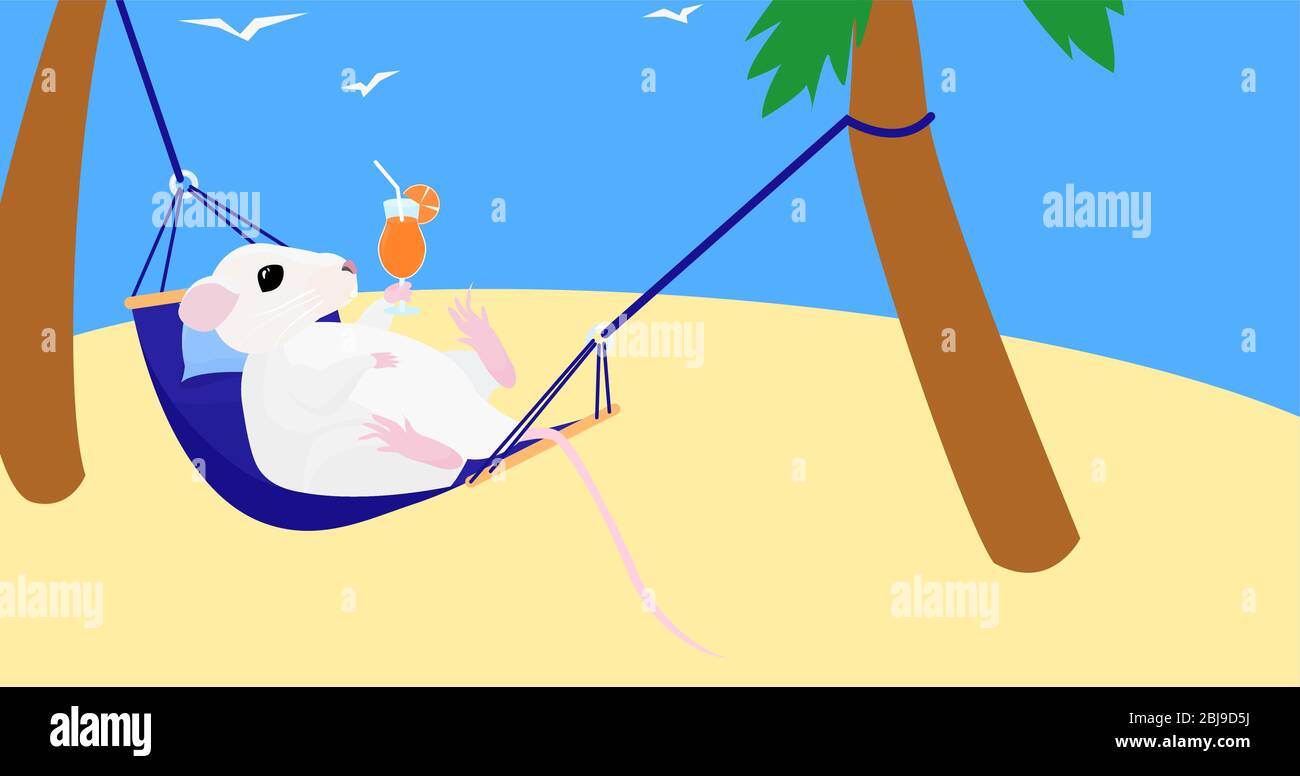 the rat is resting in a blue hammock with a glass of lemonade. mouse on ...