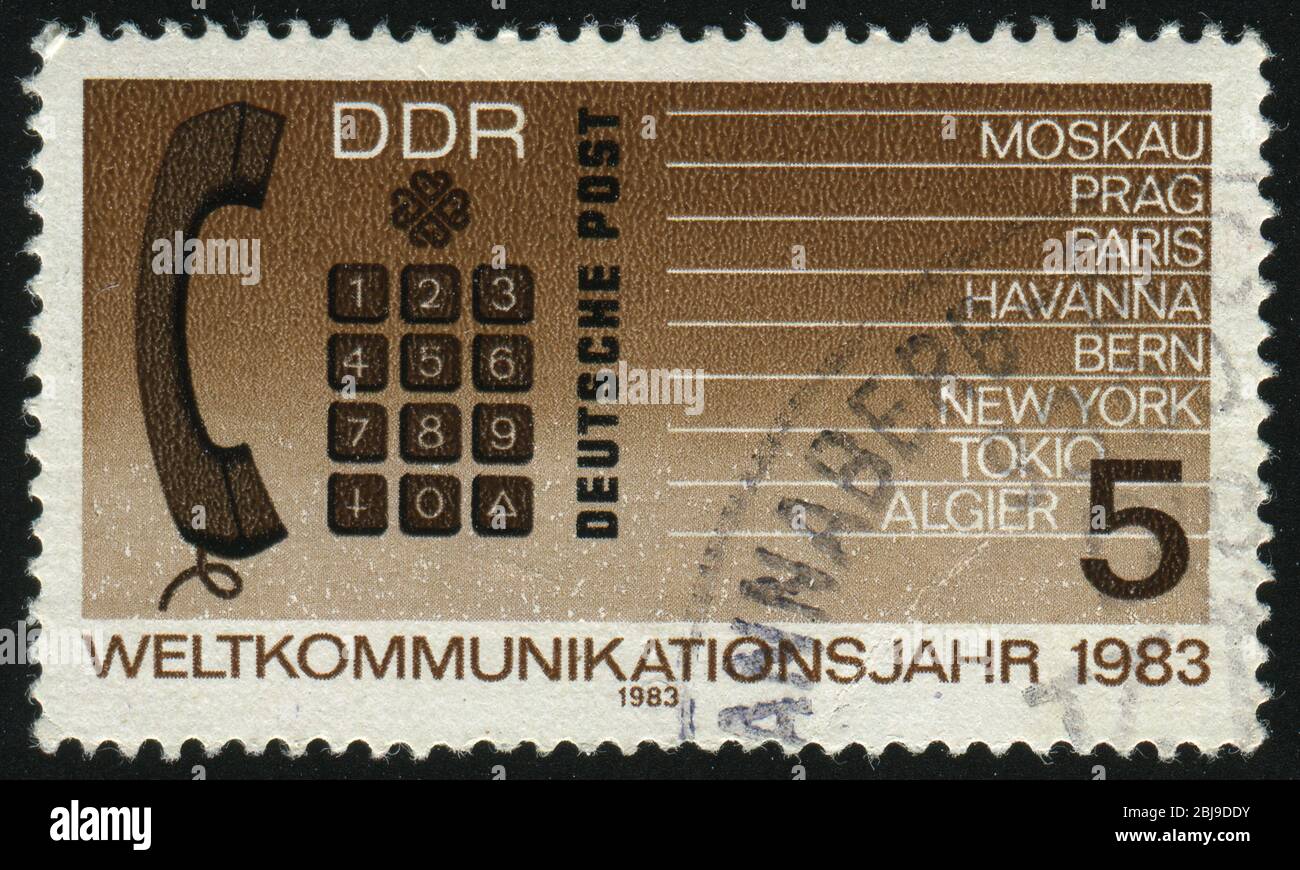 GERMANY- CIRCA 1983: stamp printed by Germany, shows telephone receiver ...