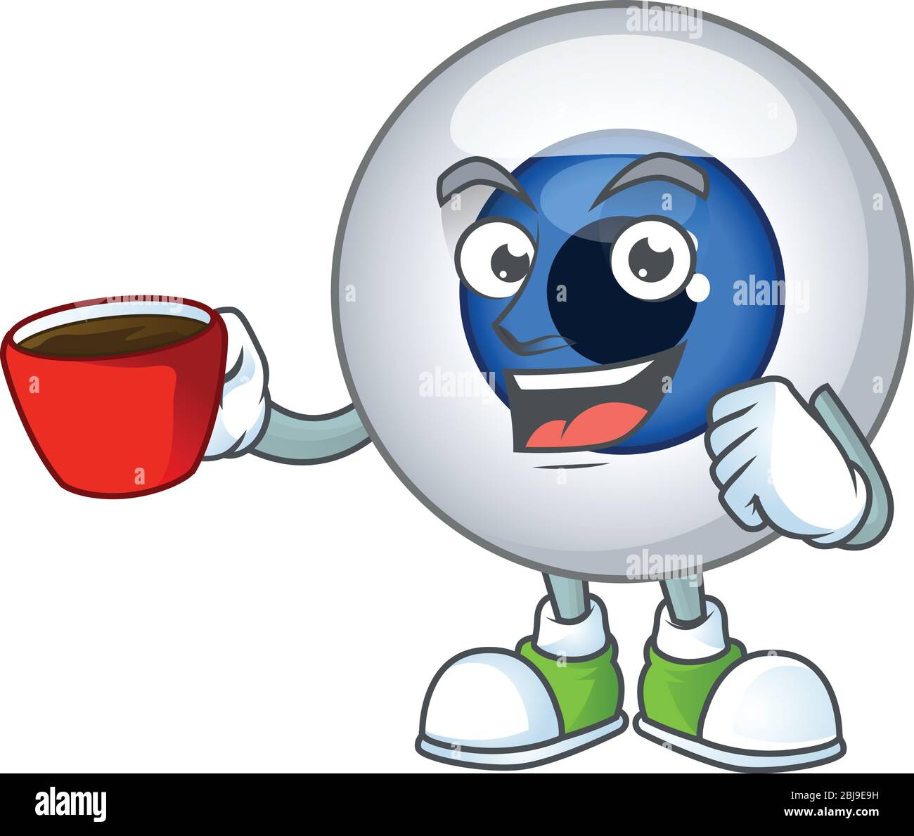 An image cartoon character of human eye ball with a cup of coffee Stock ...