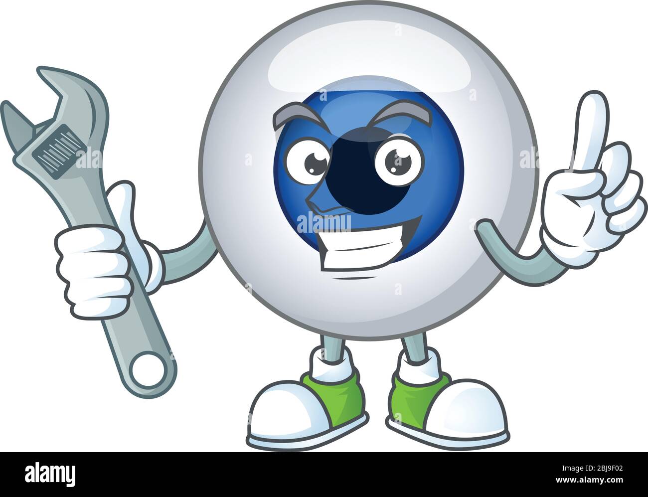 A mechanic human eye ball mascot character fix a broken machine Stock ...
