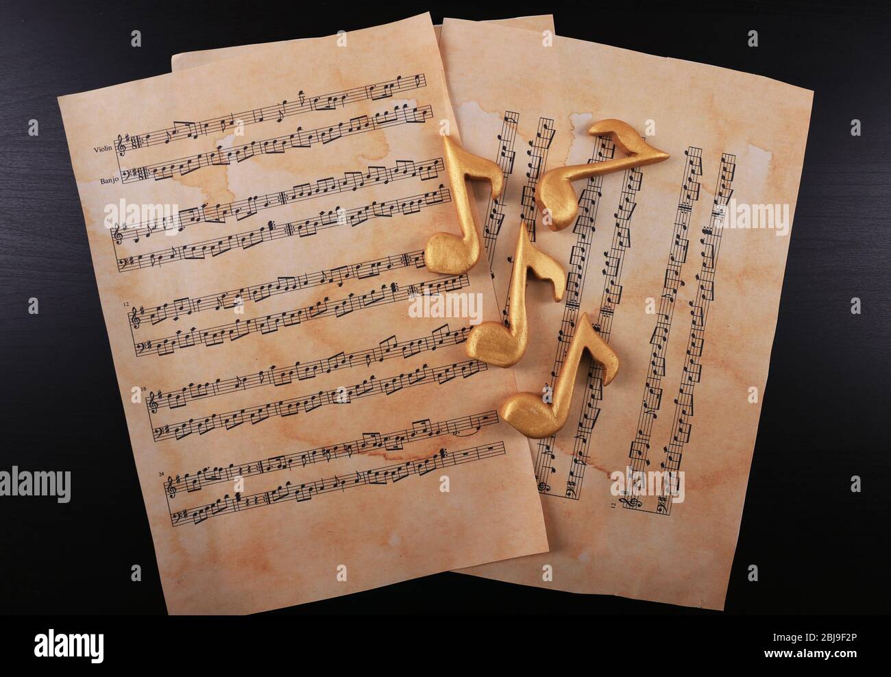 Music sheets and notes, top view Stock Photo - Alamy