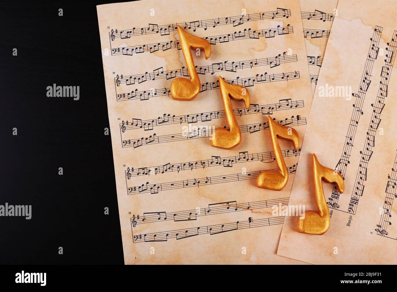 Music sheets and notes, top view Stock Photo - Alamy