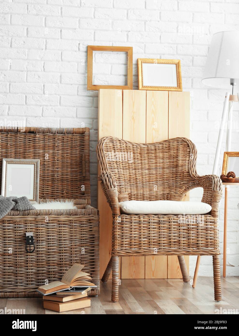 Wicker furniture in room design interior Stock Photo - Alamy