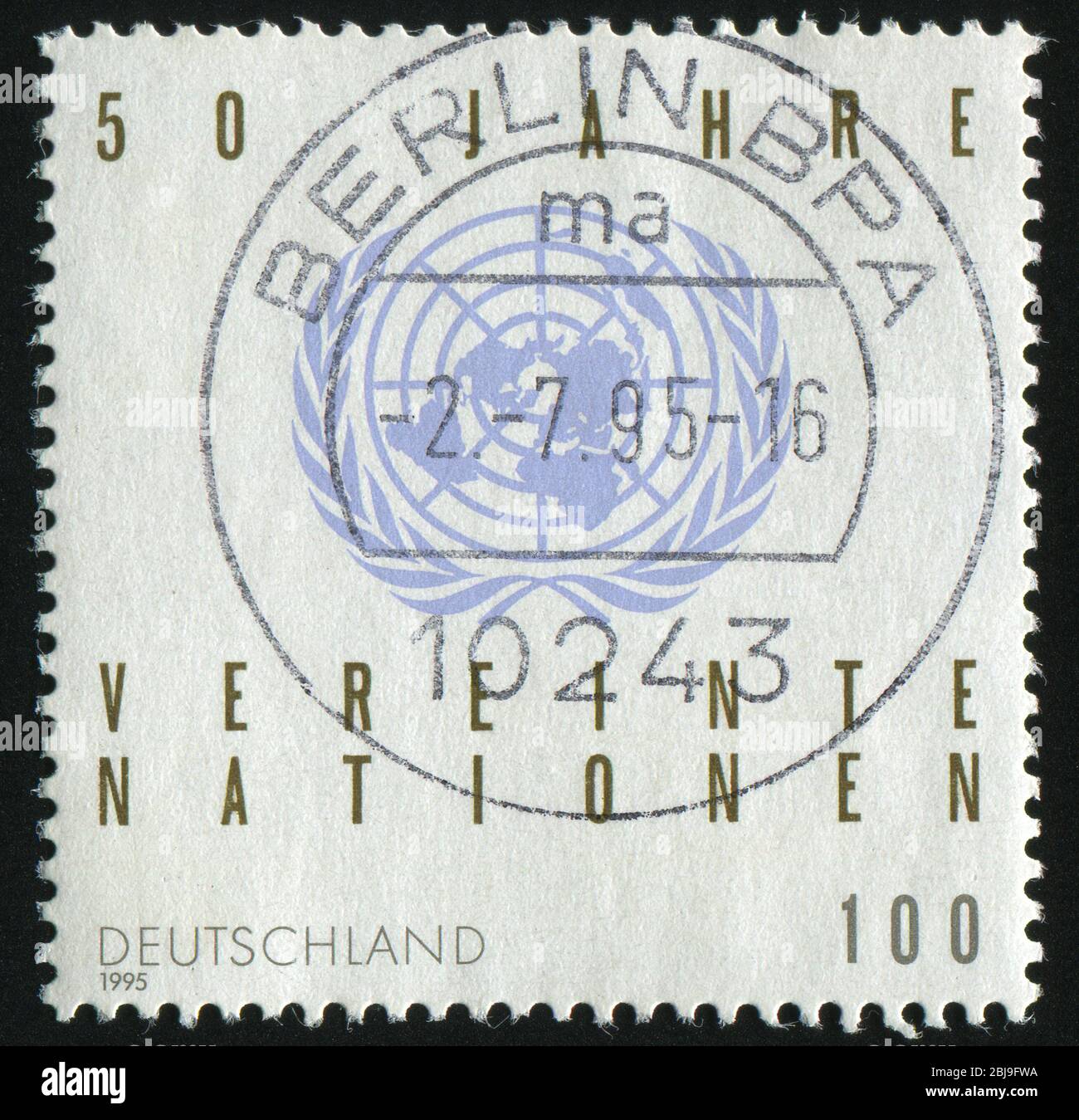 GERMANY- CIRCA 1995: stamp printed by Germany, shows emblem UN, circa ...