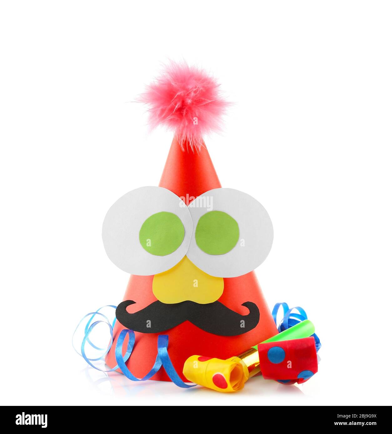 Funny birthday cap with decorative eyes isolated on white Stock Photo ...