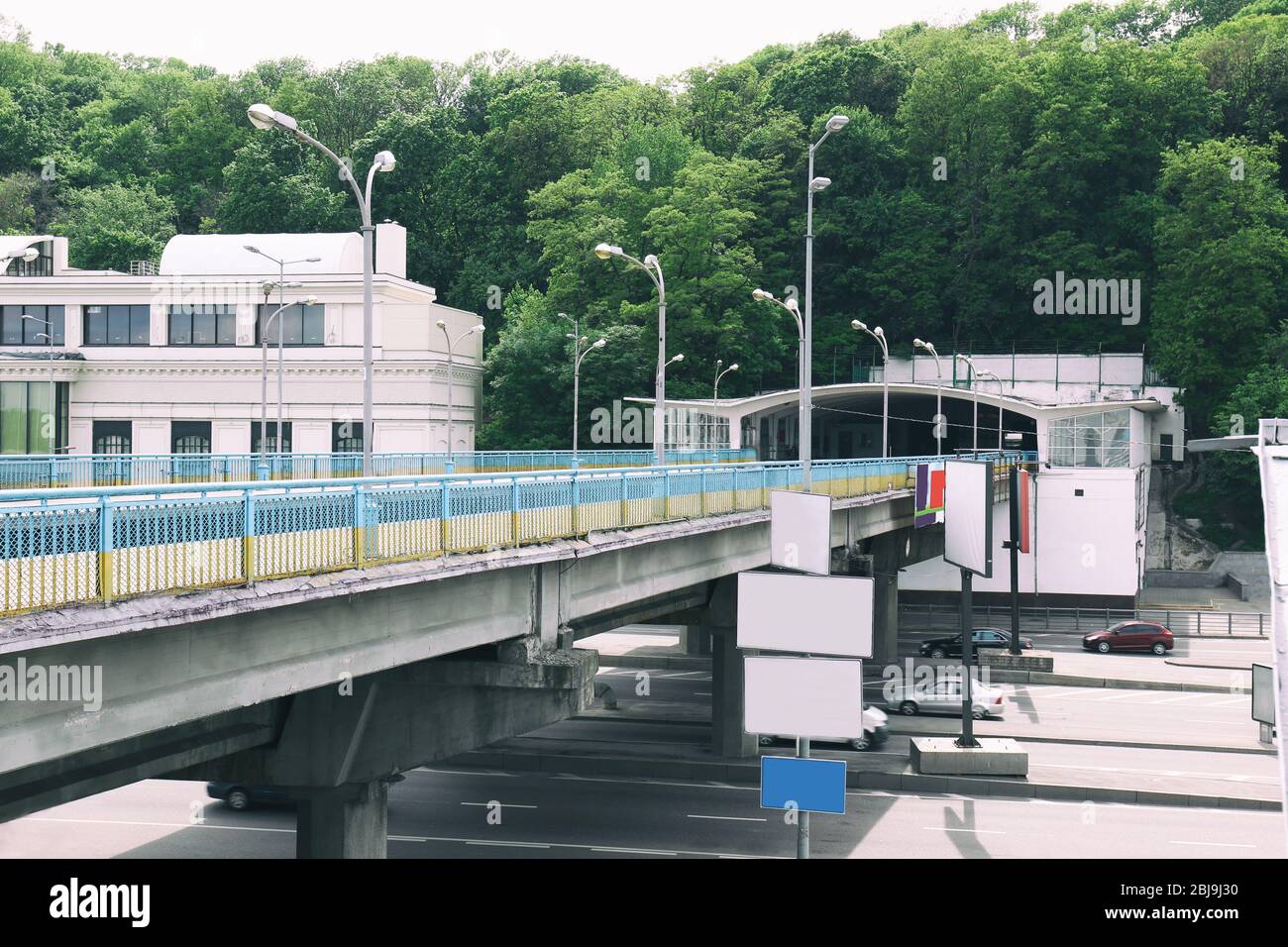 Modern bridge with subway train Stock Photo - Alamy