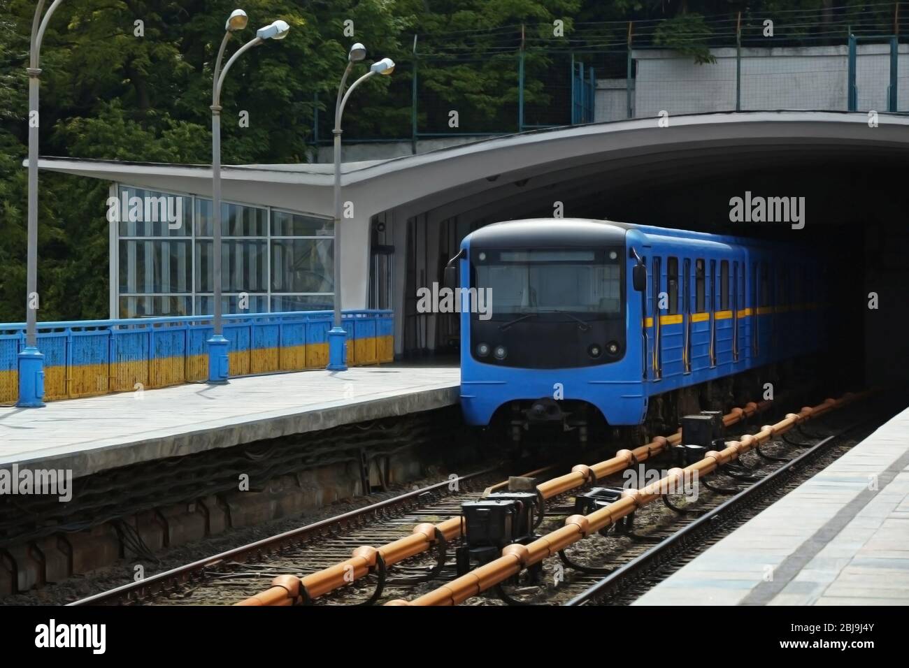 Modern train tracks bridge commuter street bridge hi-res stock ...