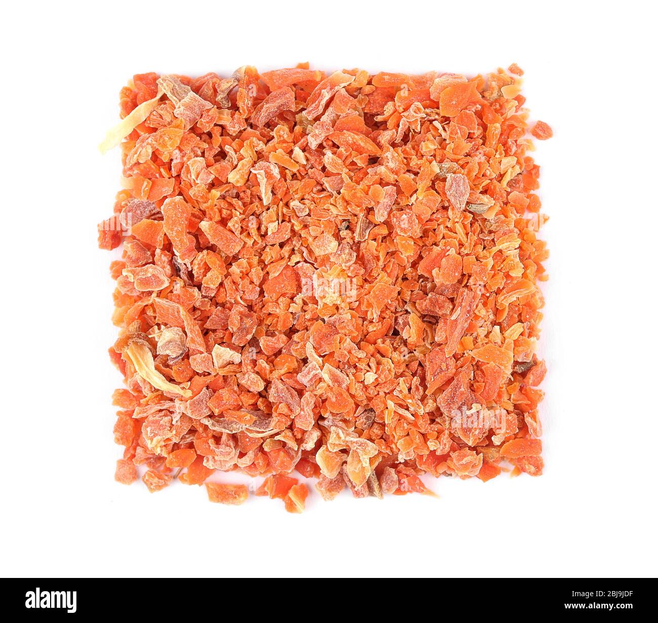 Square of dried chopped carrots on white background Stock Photo - Alamy