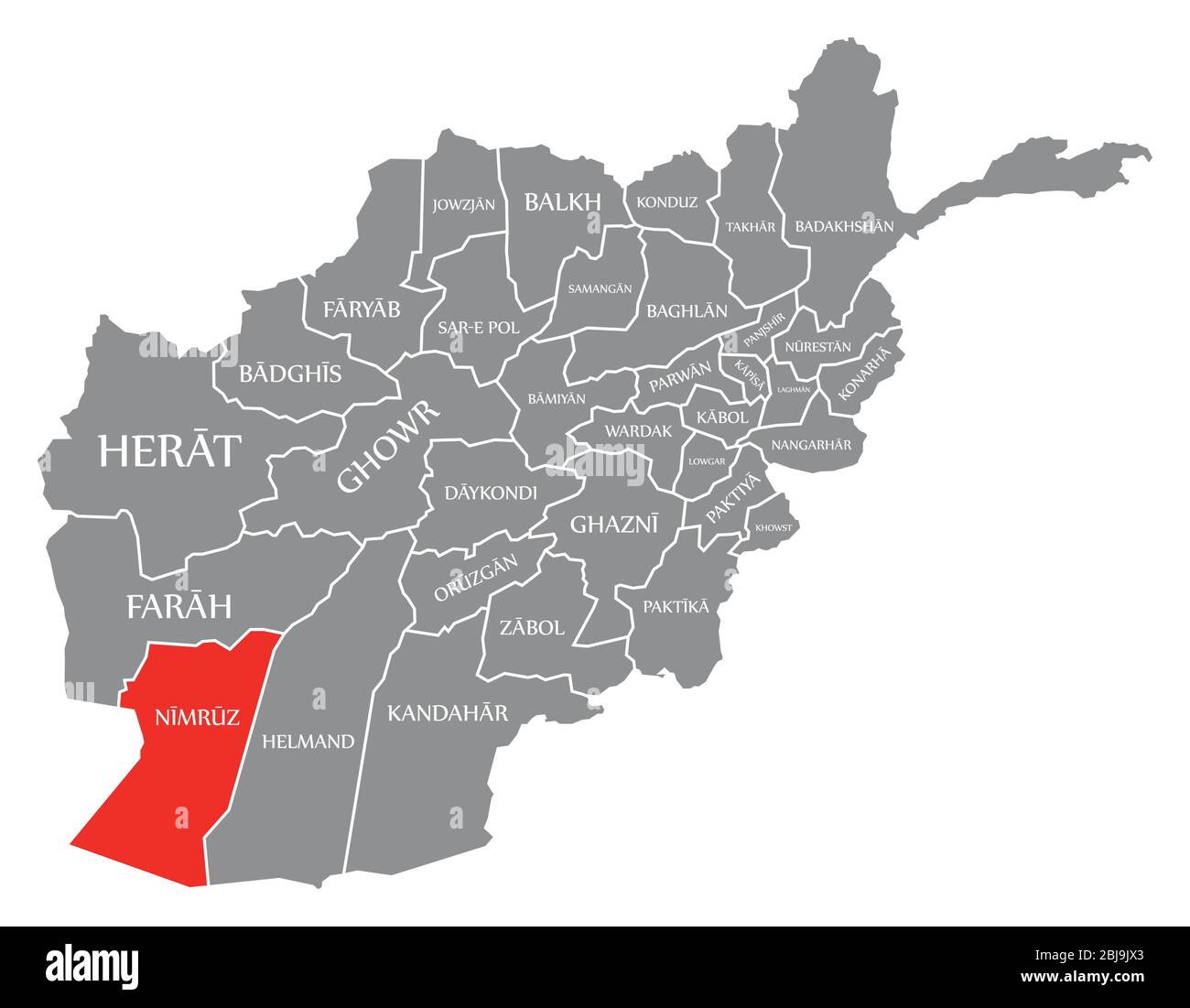 Nimruz red highlighted in map of Afghanistan Stock Vector Image & Art ...