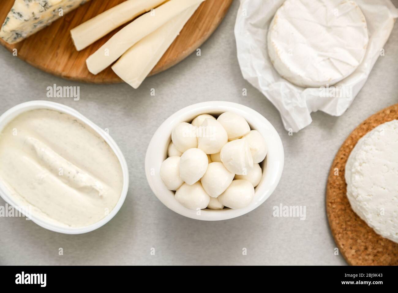 Dairy products on kitchen table Stock Photo - Alamy