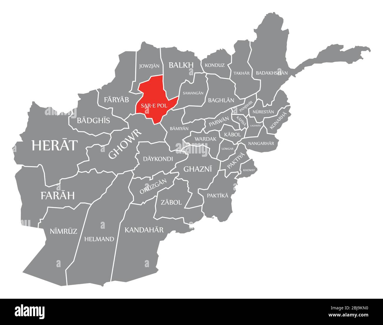 Sar-e Pol red highlighted in map of Afghanistan Stock Vector Image ...