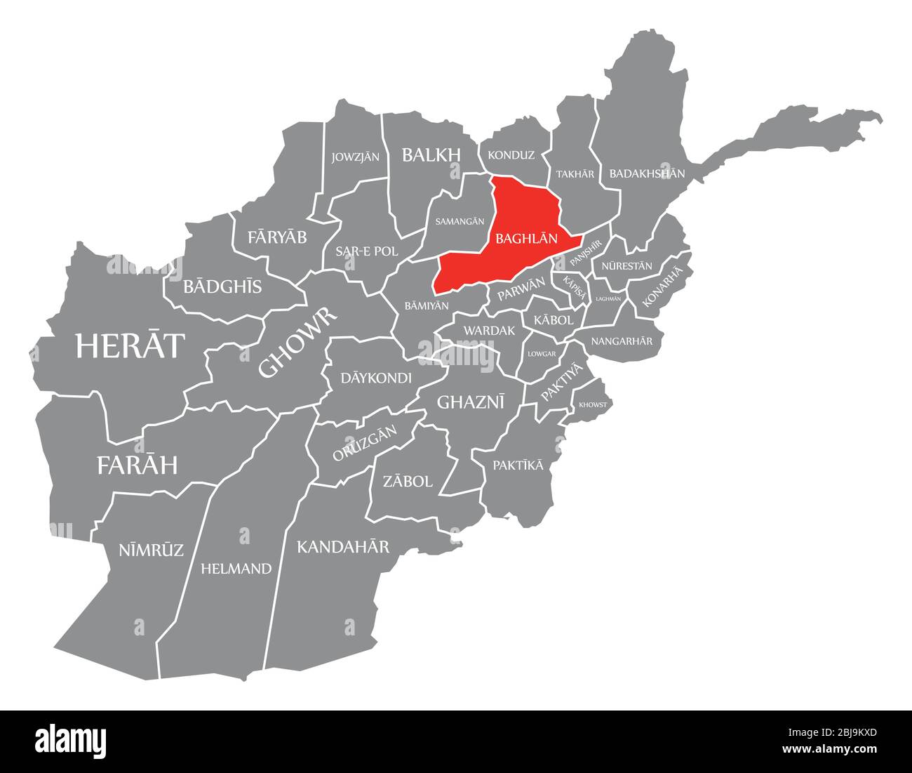 Baghlan red highlighted in map of Afghanistan Stock Vector Image & Art ...