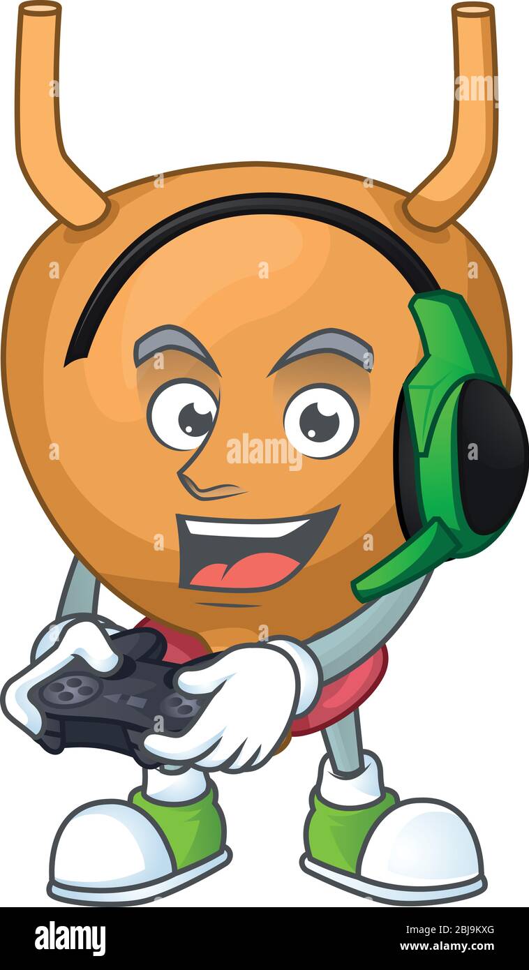 A cartoon design of bladder talented gamer play with headphone and ...