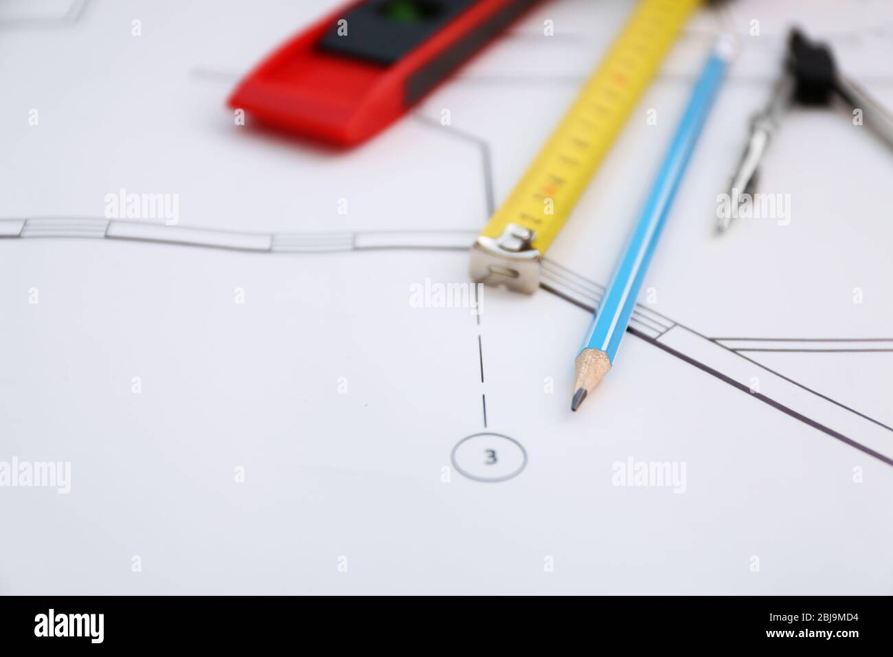 Pencil on construction drawing Stock Photo - Alamy