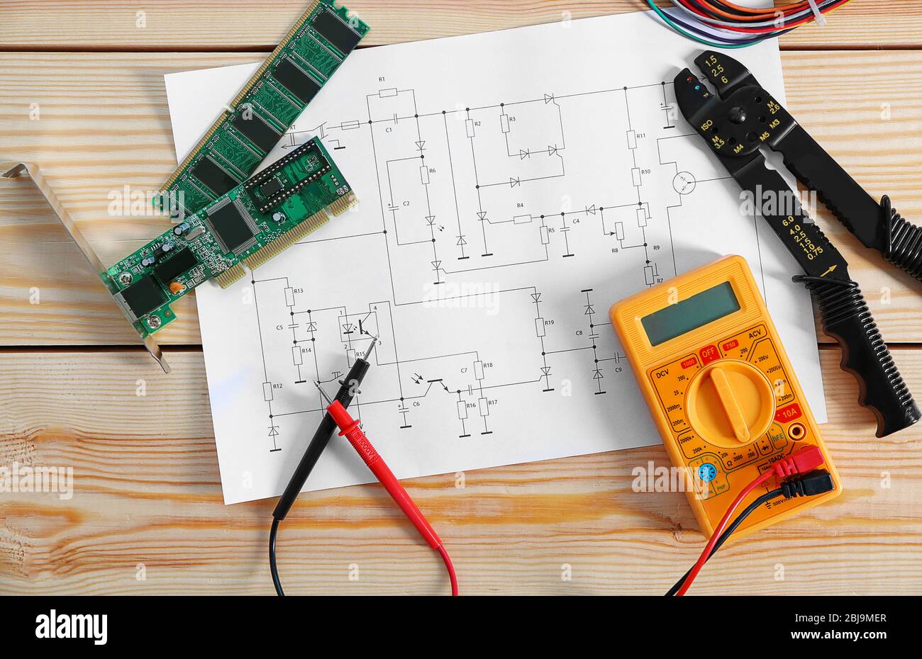 Electrical drawing with tools, top view Stock Photo - Alamy