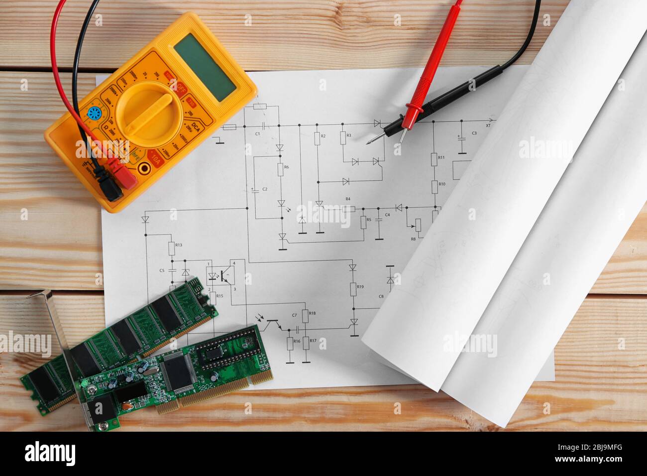 Electrical drawings with tools, top view Stock Photo - Alamy