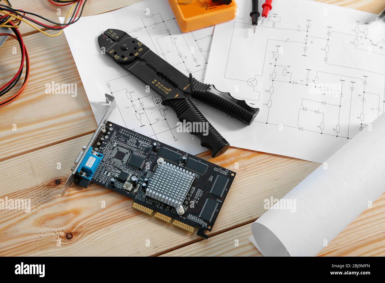 Electrical drawings with tools closeup Stock Photo - Alamy