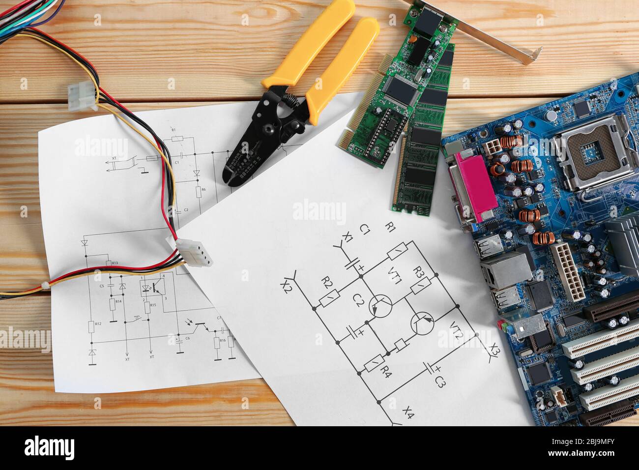 Electrical drawings with tools, top view Stock Photo - Alamy