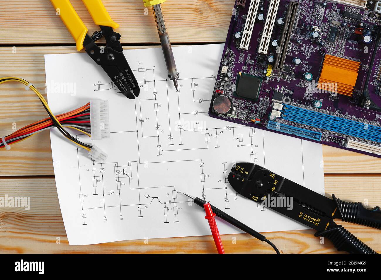 Electrical drawing with tools, top view Stock Photo - Alamy