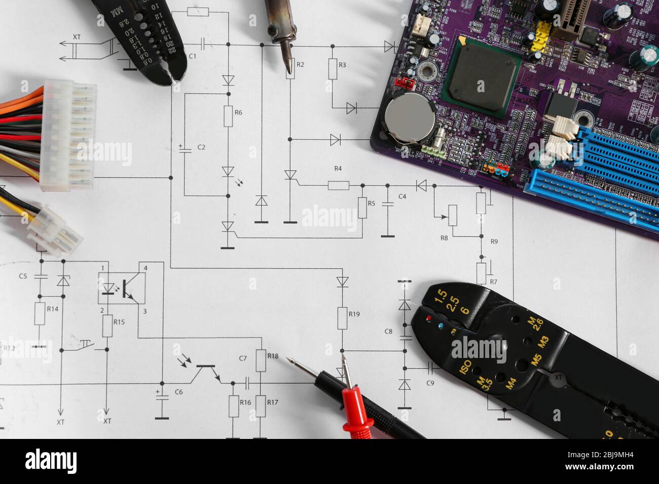 Electrical drawing with tools, top view Stock Photo - Alamy