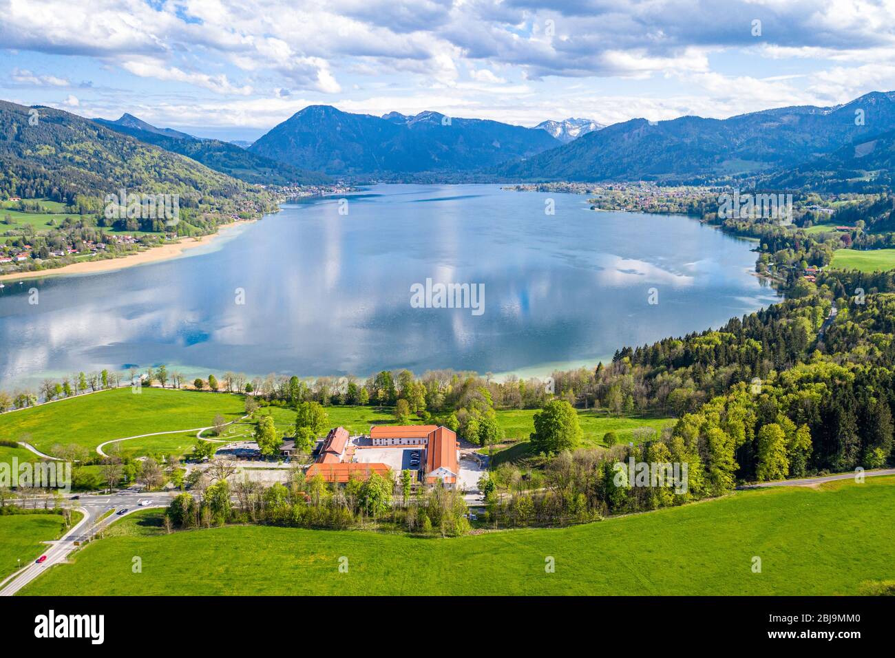 Lake Tegernsee in the Bavarian Alps. Aerial Drone Panorama Shot. Spring ...