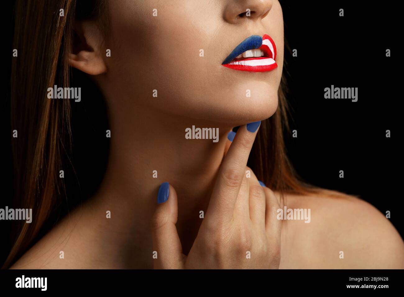 USA national flag makeup on woman lips Stock Photo - Alamy