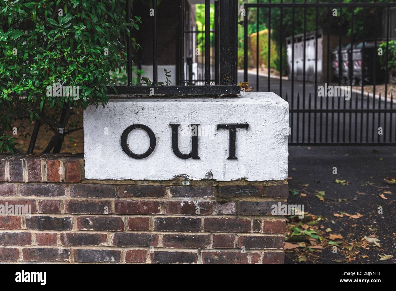 "OUT" indication showing the direction of traffic on the private ...