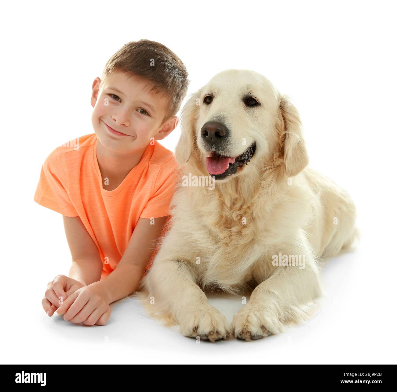 Small boy and cute dog, isolated on white Stock Photo - Alamy