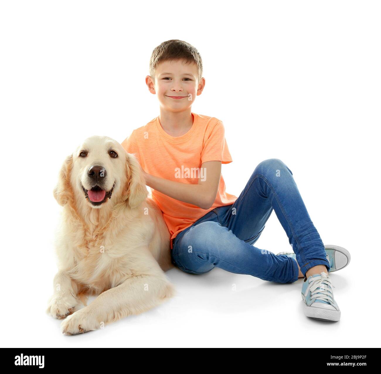 Small boy and cute dog, isolated on white Stock Photo - Alamy