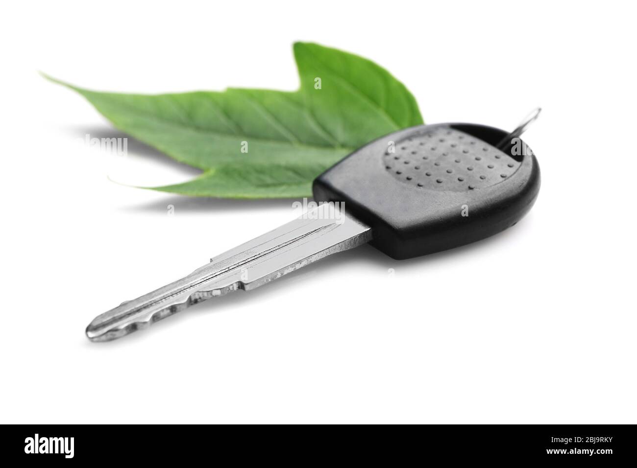 Car key with green leaf, isolated on white Stock Photo - Alamy