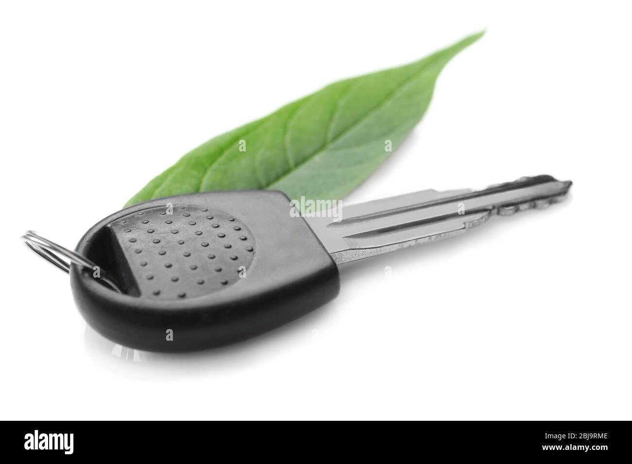Car key with green leaf, isolated on white Stock Photo - Alamy