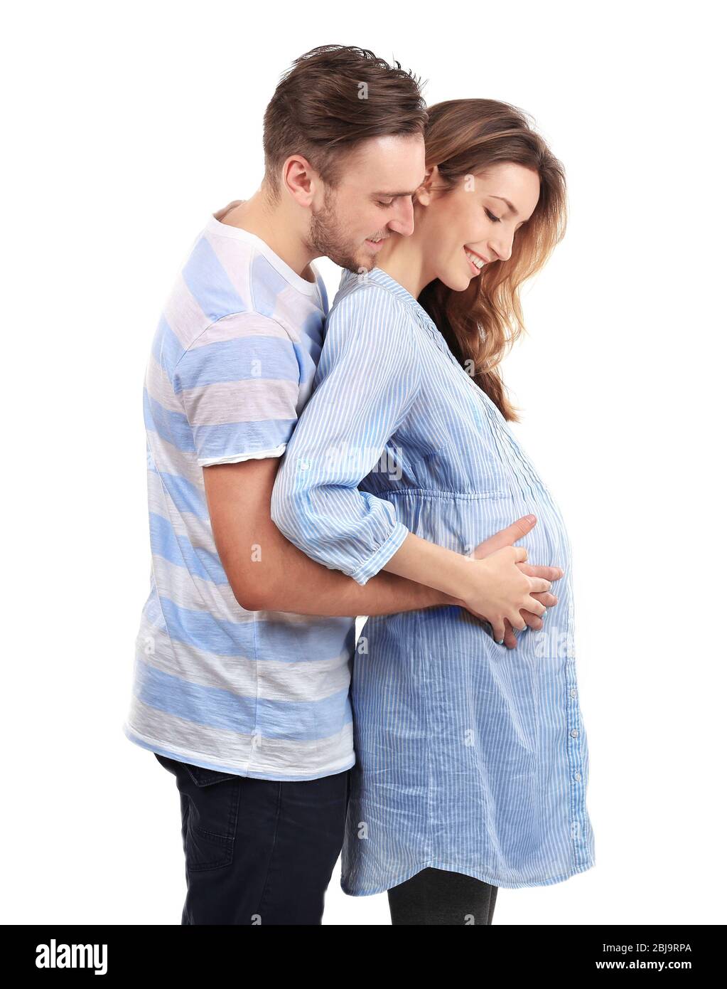 Happy family expecting baby isolated on white Stock Photo - Alamy