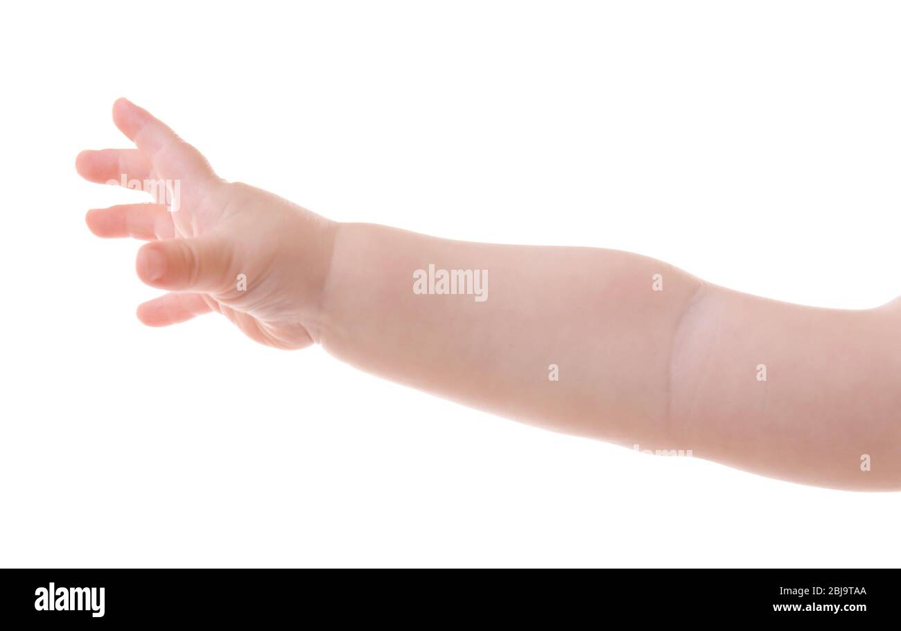 Baby's hand gesturing, isolated on white Stock Photo - Alamy