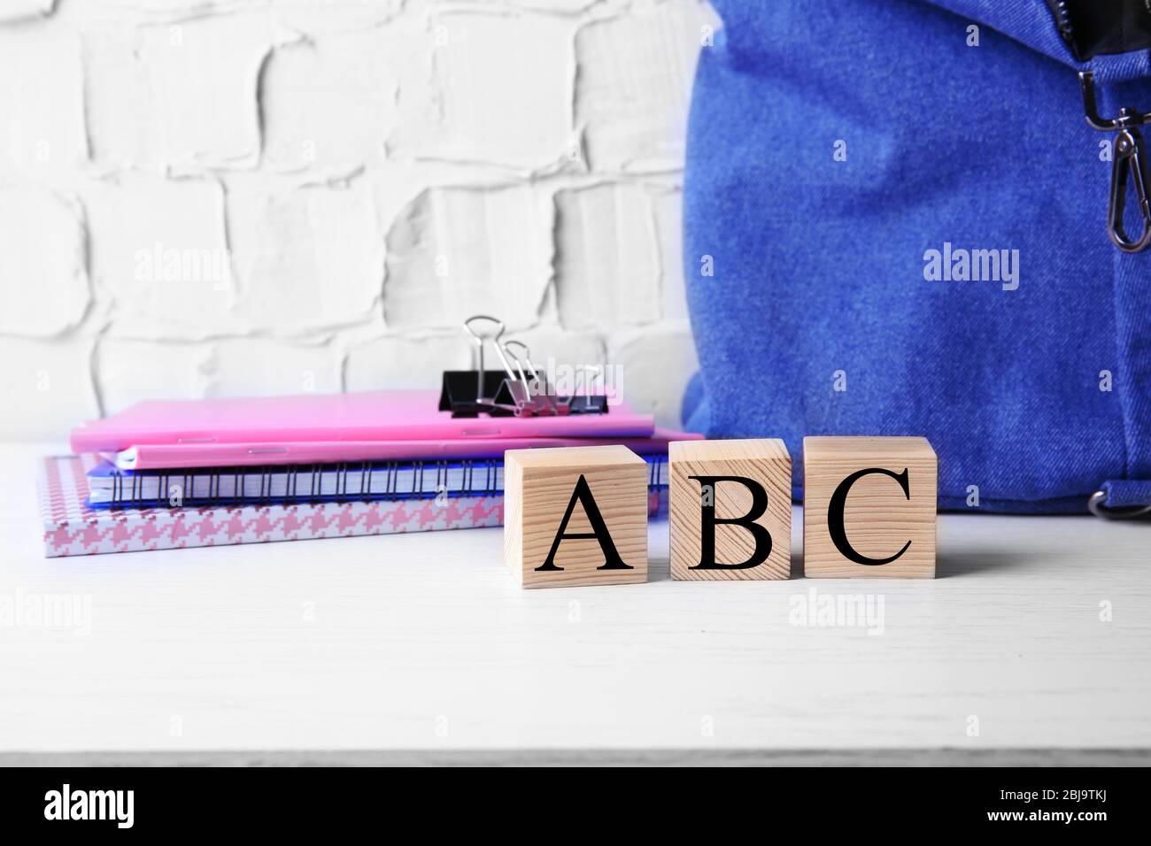Word ABC with stationery set on light background Stock Photo - Alamy