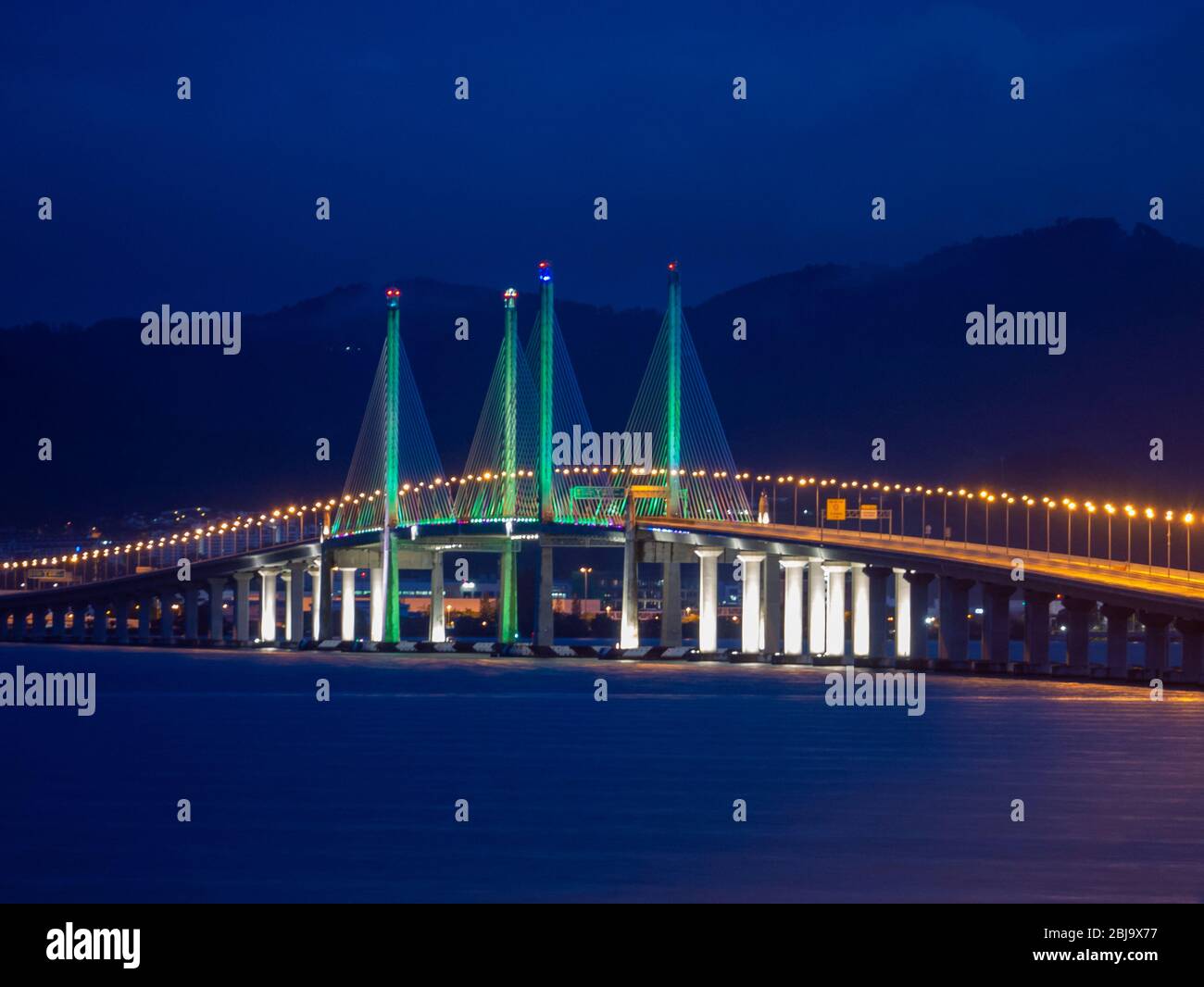 Penang Second Bridge in blue hour Stock Photo - Alamy
