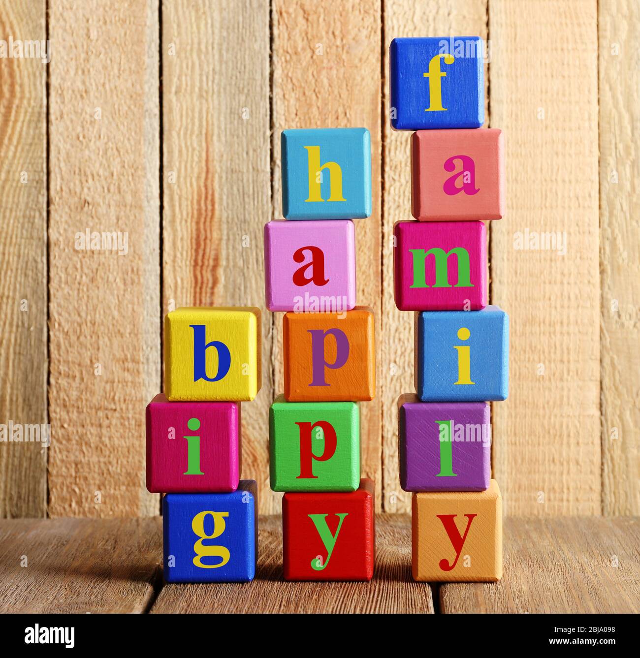 Colorful cubes with text BIG HAPPY FAMILY on wooden background Stock ...