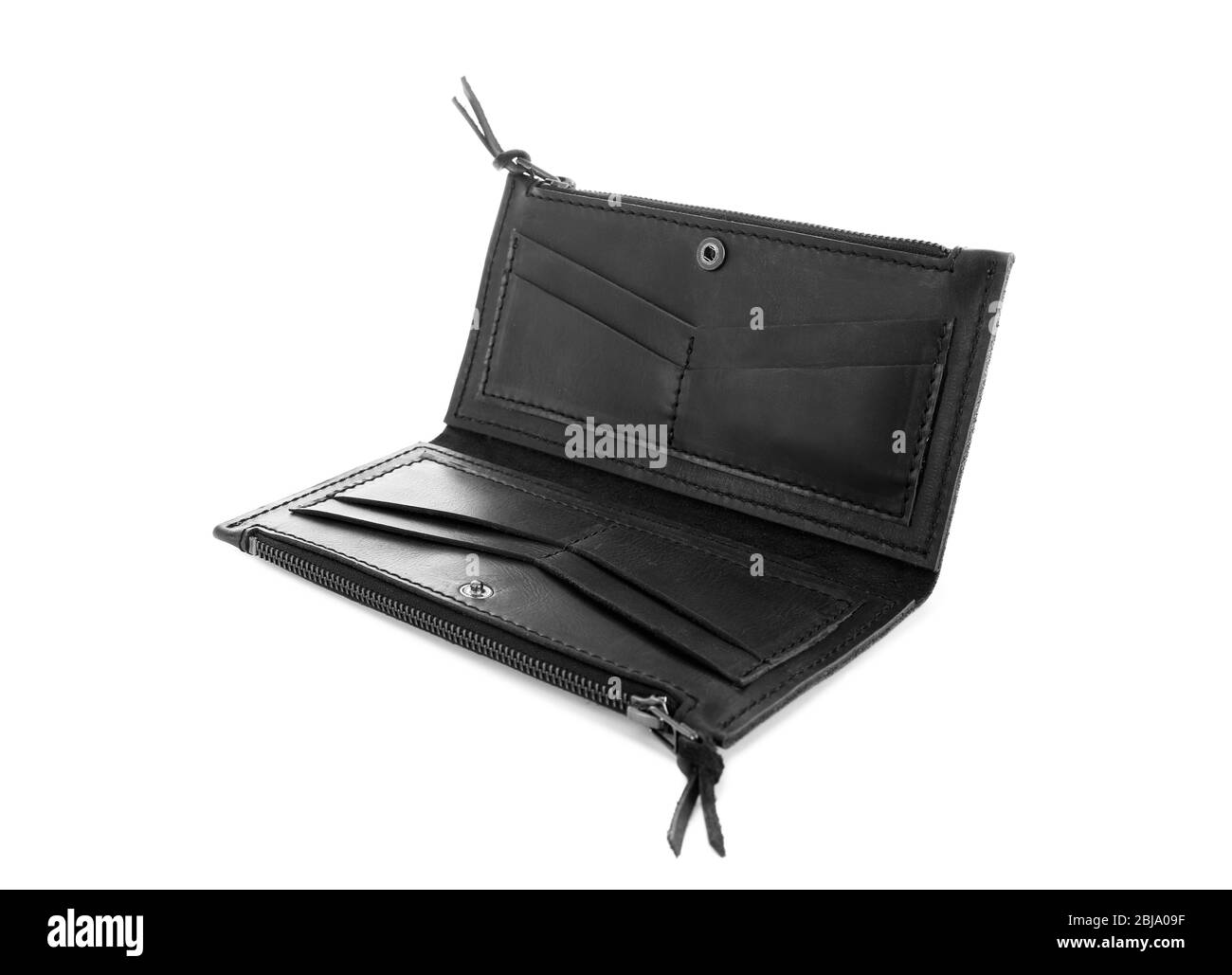 Black leather opened purse isolated on white Stock Photo - Alamy