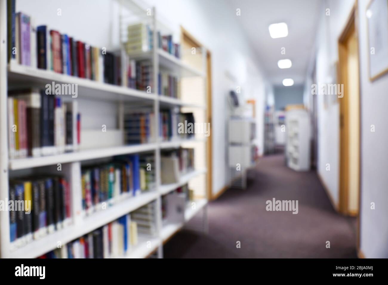 Modern library. Corridor between bookshelves Stock Photo - Alamy