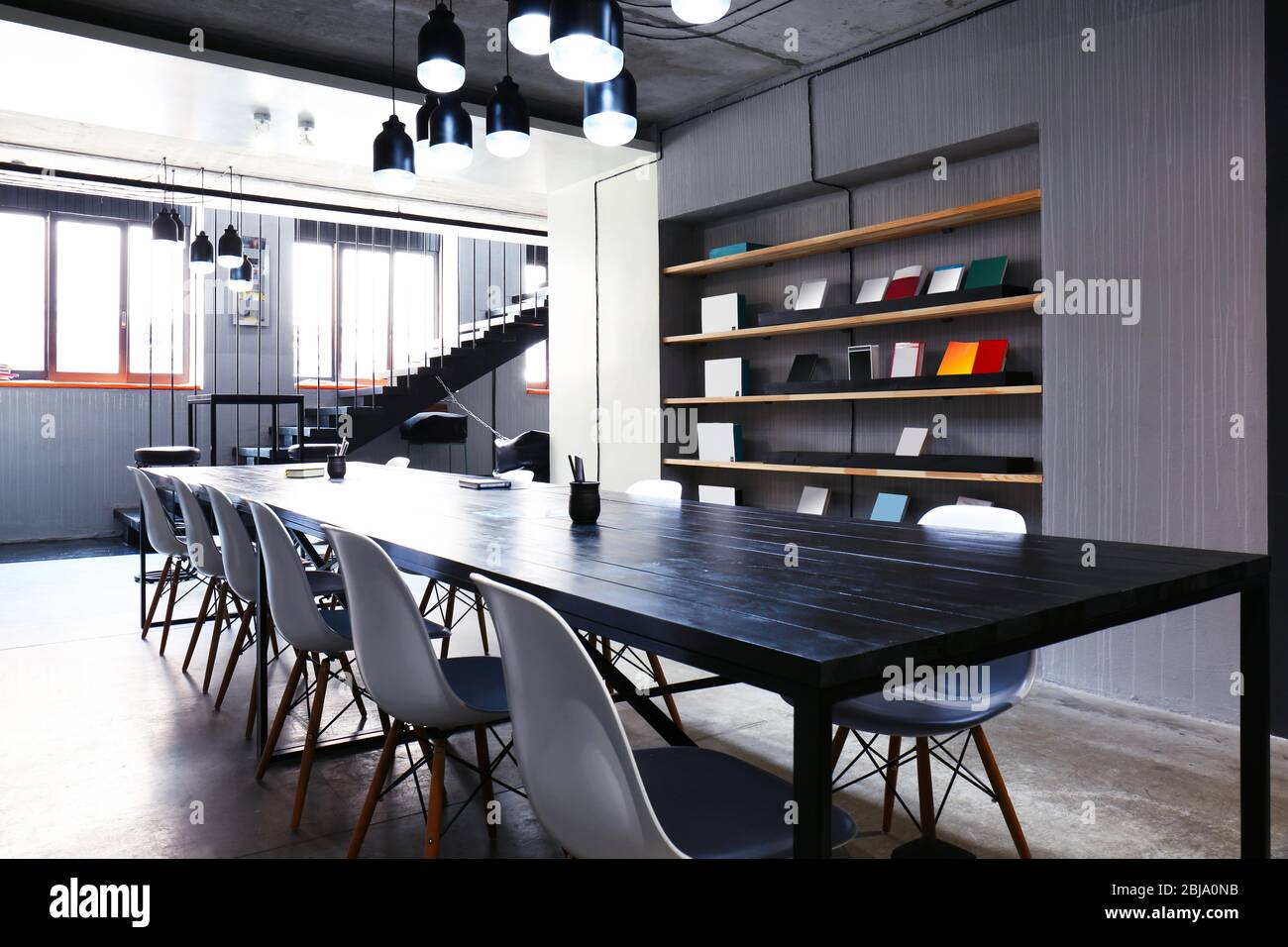 Modern library interior Stock Photo - Alamy