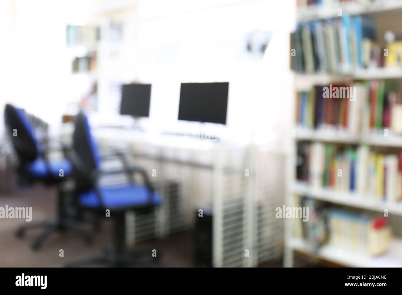 Modern library. Workplaces with computers for searching information ...
